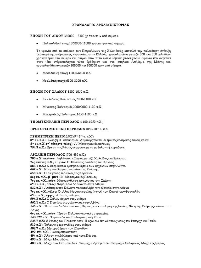 Χρονολόγιο Αρχαίας Ιστορίας | PDF