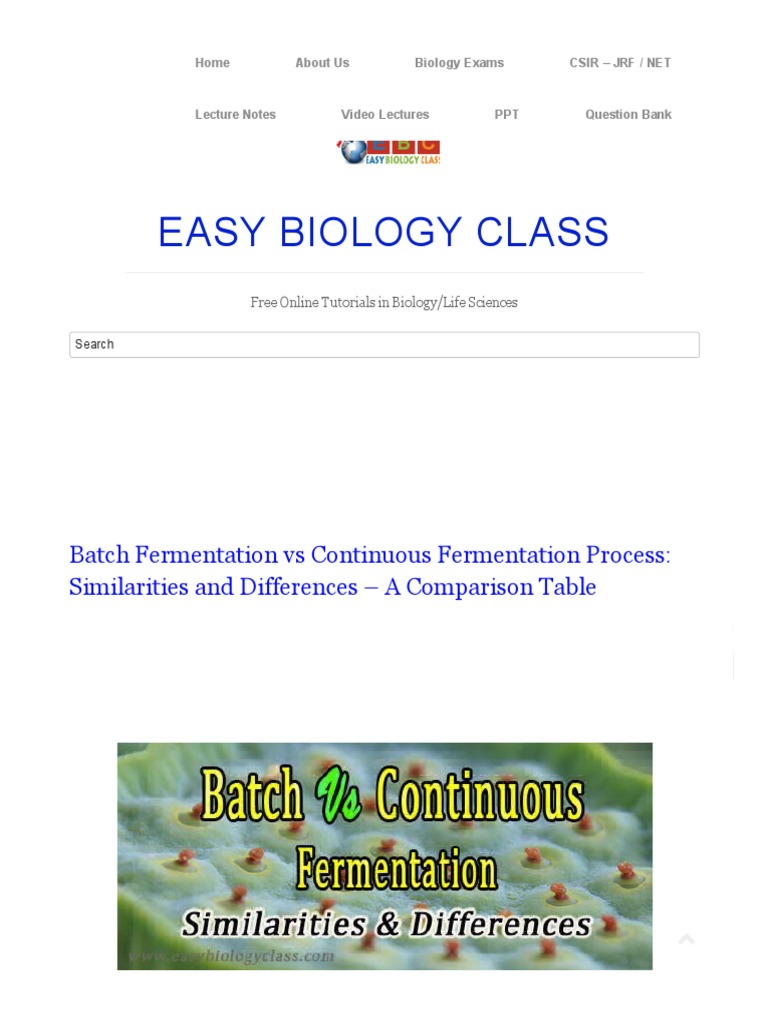 Difference Between Batch & Continuous Fermentation - Easybiologyclass | PDF | Fermentation ...