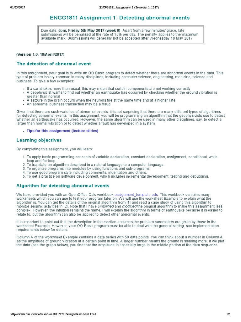 ENGG1811 Assignment 1 (Semester 1, 2017) | PDF | Spreadsheet | Subroutine