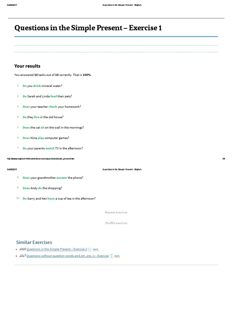 Questions in The Simple Present - English | PDF