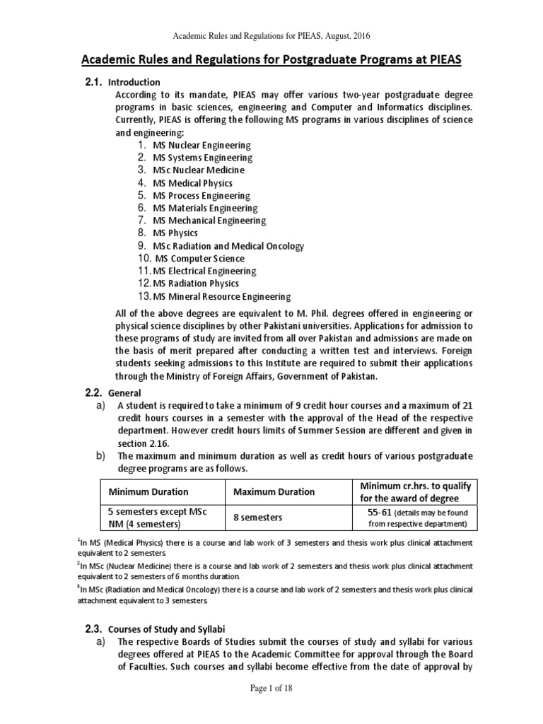 Academic Rules For MS | PDF | Course Credit | Master Of Science
