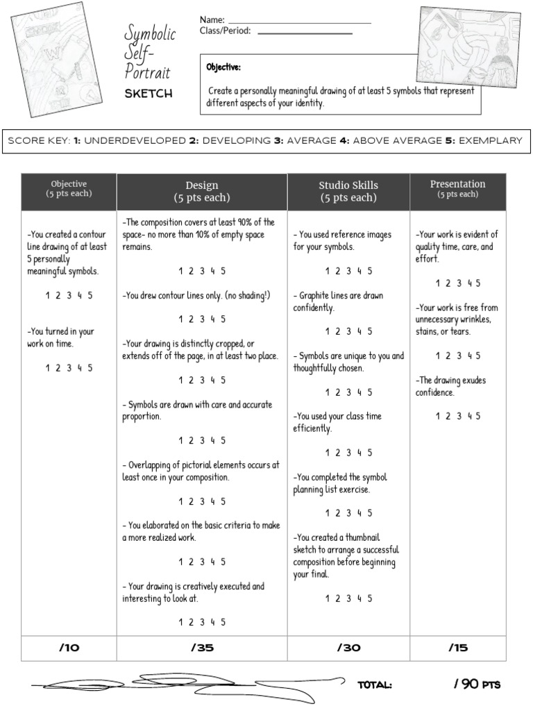 Symbolic Self-Portrait Sketch Rubric 3 | PDF | Drawing | Communication ...