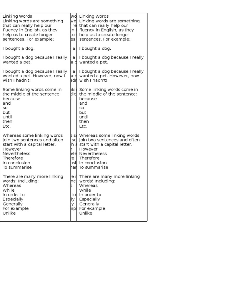 Linking Words | PDF | Sentence (Linguistics) | Linguistics