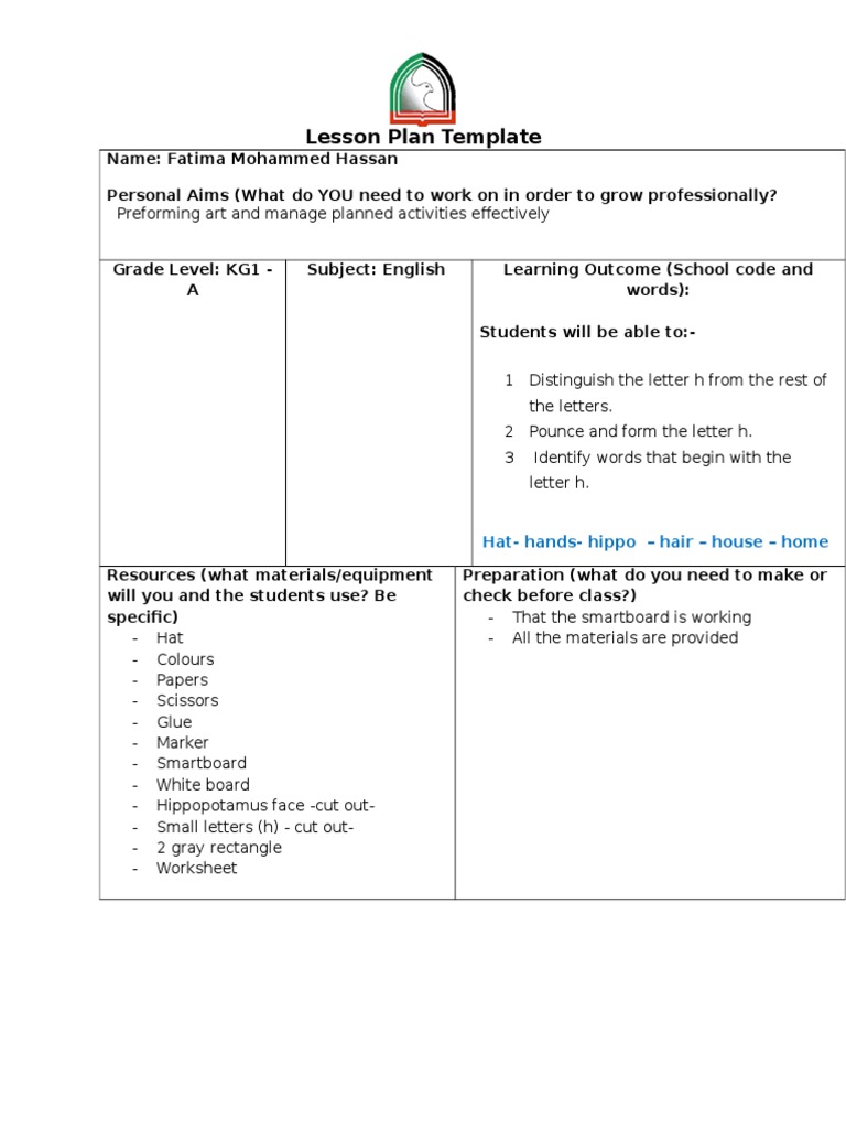 Lesson Plan Letter H | Download Free PDF | Lesson Plan | Education Theory