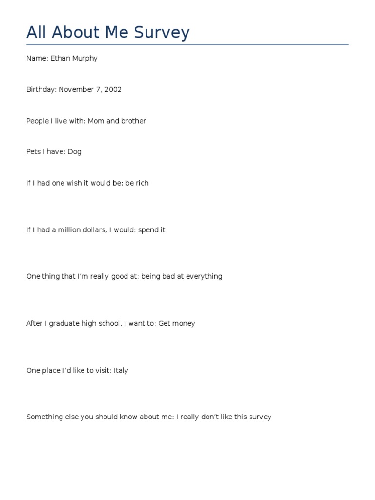 All About Me Survey For Home Page | PDF | Social Science