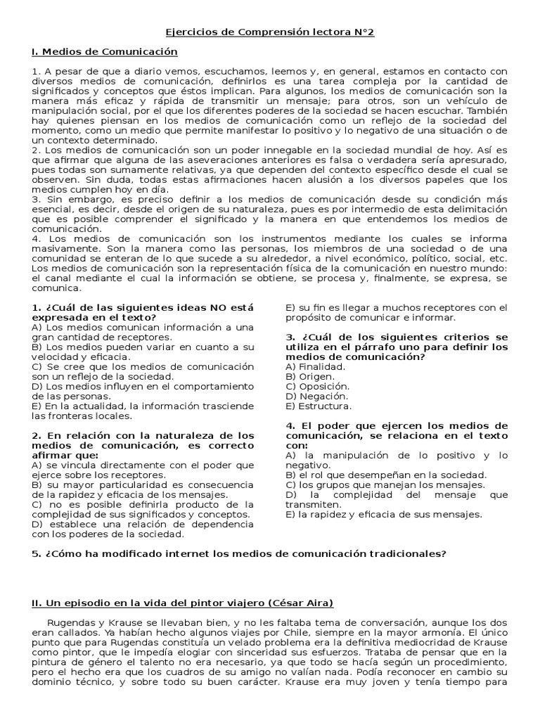 Ejercicios de Comprensión Lectora N 2 | Medios de comunicación ...