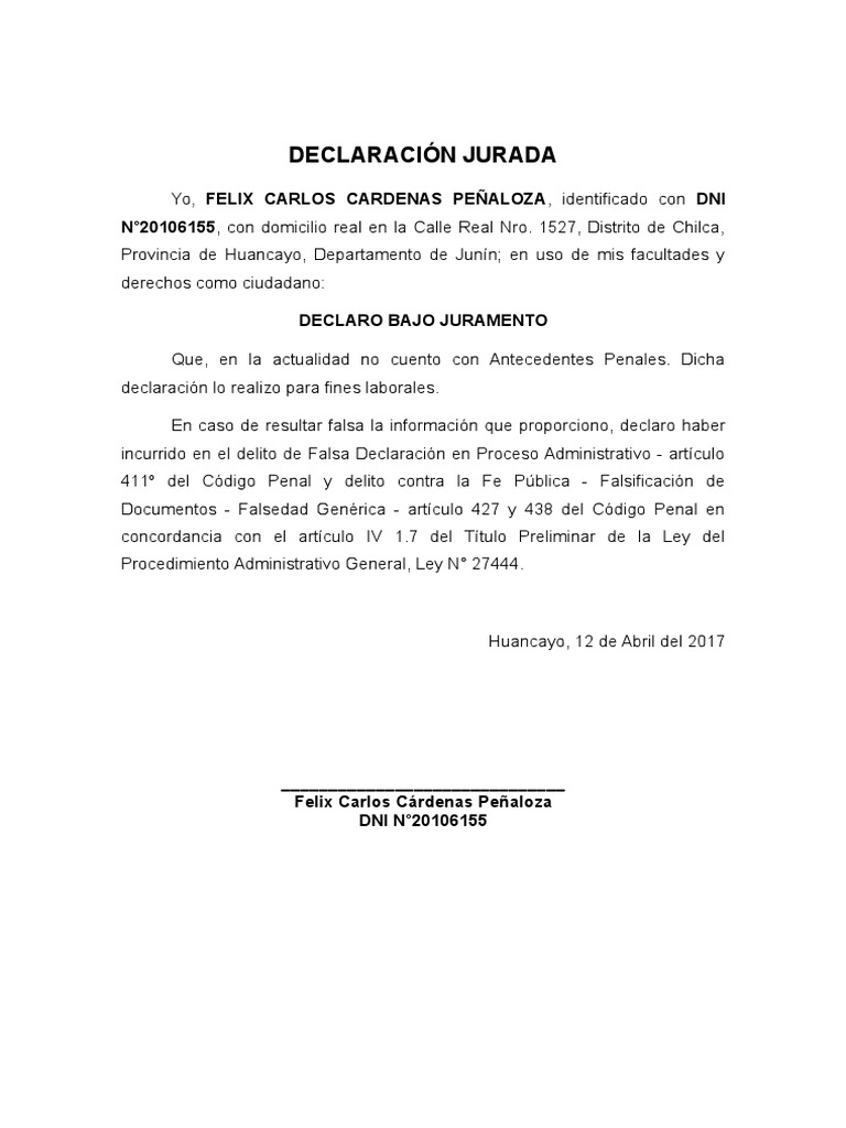 Declaración Jurada | PDF | Ley Pública | Virtud
