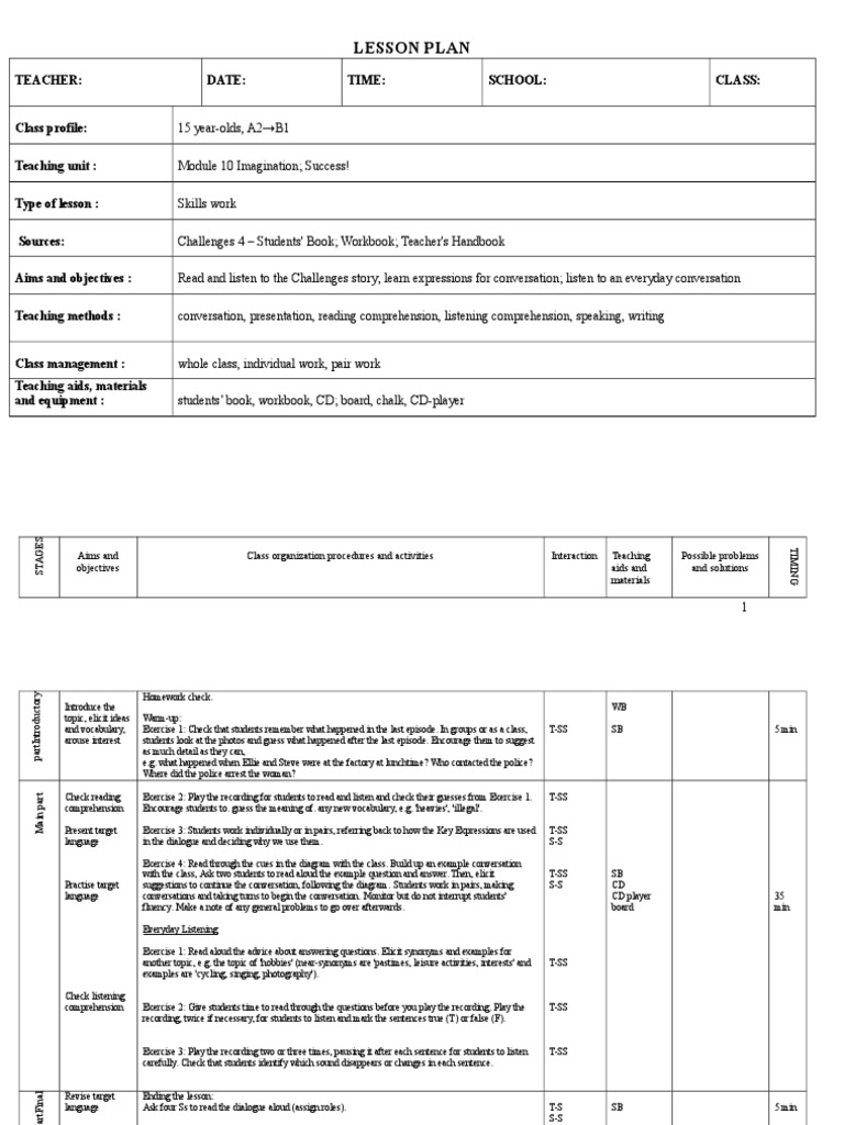 A2-B1 Imagination Lesson Plan | PDF | Reading Comprehension | Lesson Plan