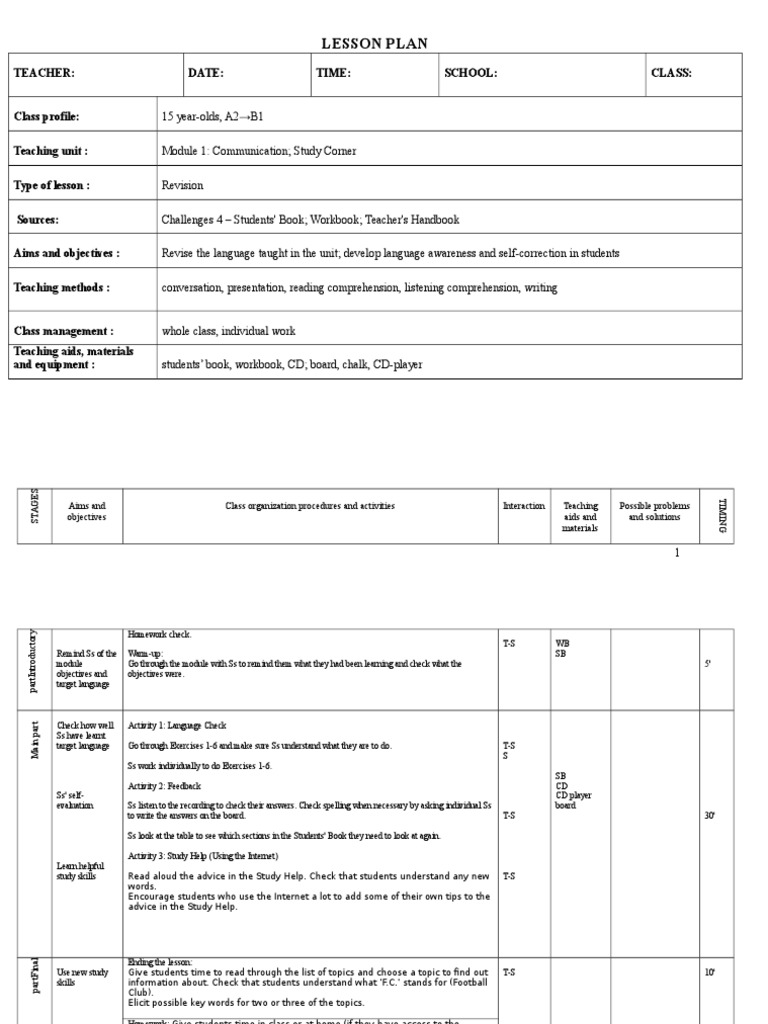 Challenges 4 Workbook Revision Plan | PDF | Reading Comprehension ...