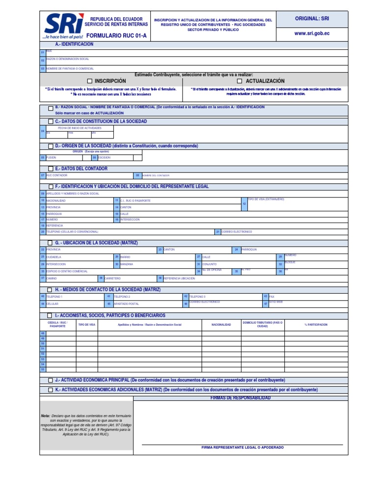 Formulario Ruc 01a-Septiembre 2013 | PDF