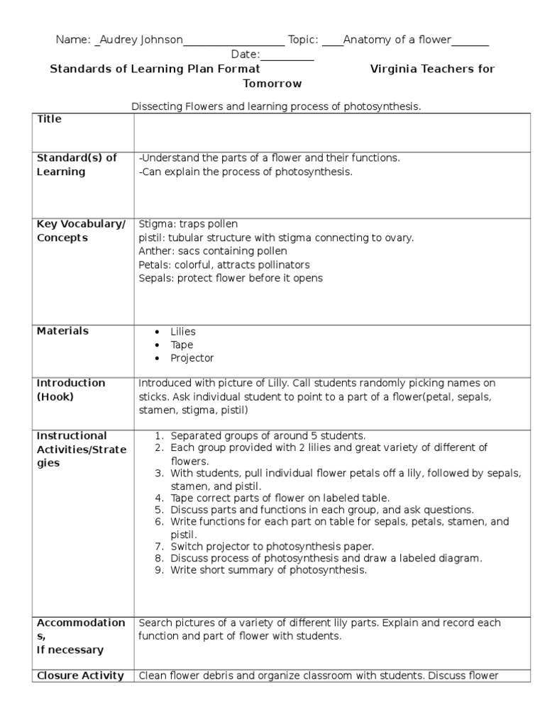 Learning Plan Lilies | PDF | Flowers | Petal