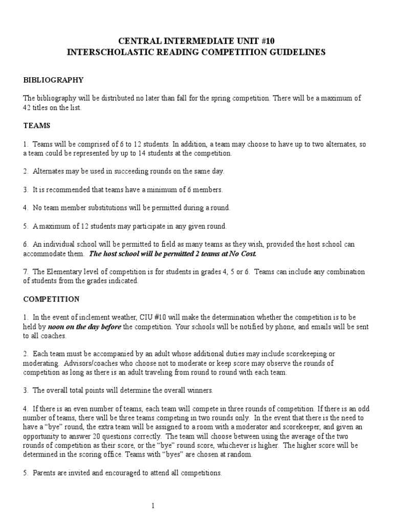 Reading Competition Guidelines - Correct | PDF | Question | Huckleberry ...