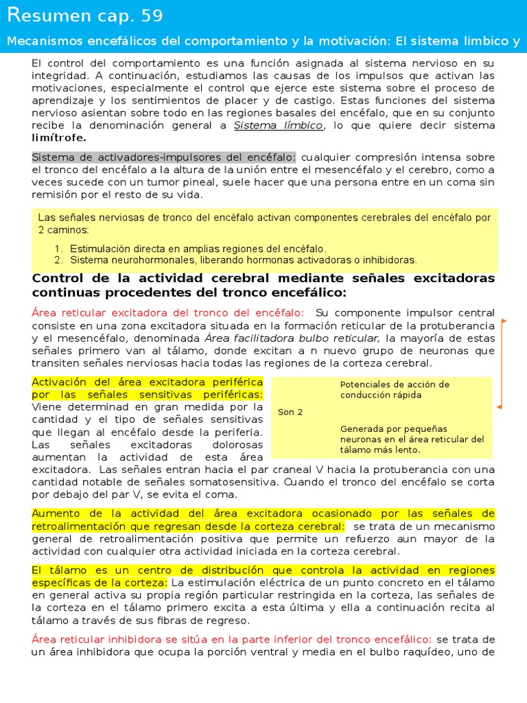 Resumen Cap 59 Fisiologia de Guyton 13 Ed | PDF | Sistema límbico | Hipotálamo