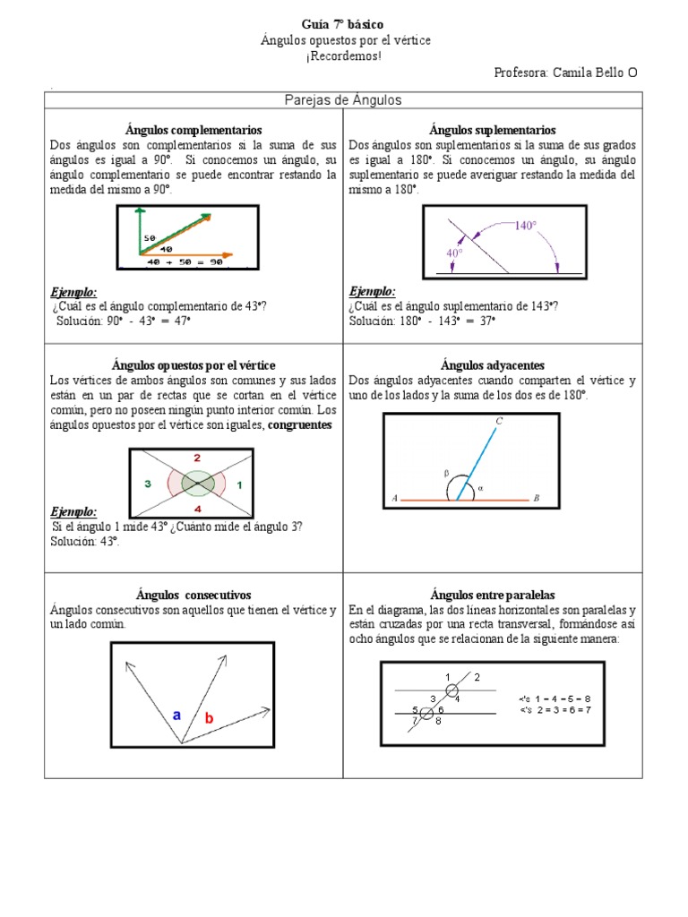 Guia Angulos Opuestos Por El Vertice | PDF | Geometría | Espacio