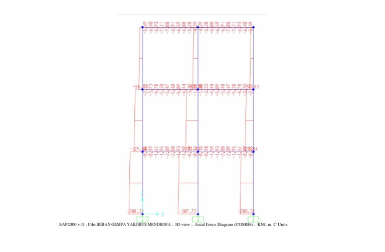 Sap2000 V15 - File: - 3D View - Axial Force Diagram (Comb6) - KNF, M, C ...