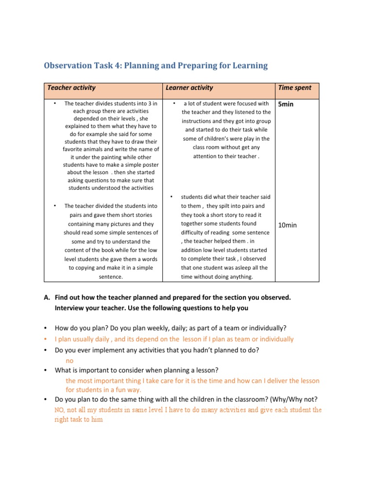 Observation Task 4 | PDF | Lesson | Question
