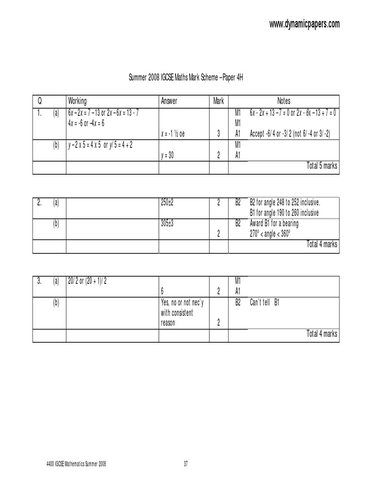 June 2008 Paper 4 H Mark Scheme | PDF | Mathematical Concepts | Mathematical Objects