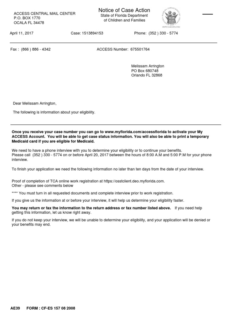 Notice of Case Action | PDF