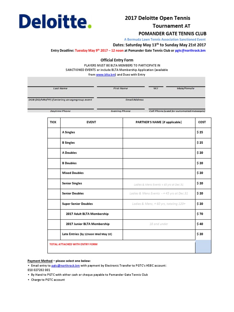 Tennis Tournament Entry Form | Workweek And Weekend | Referee