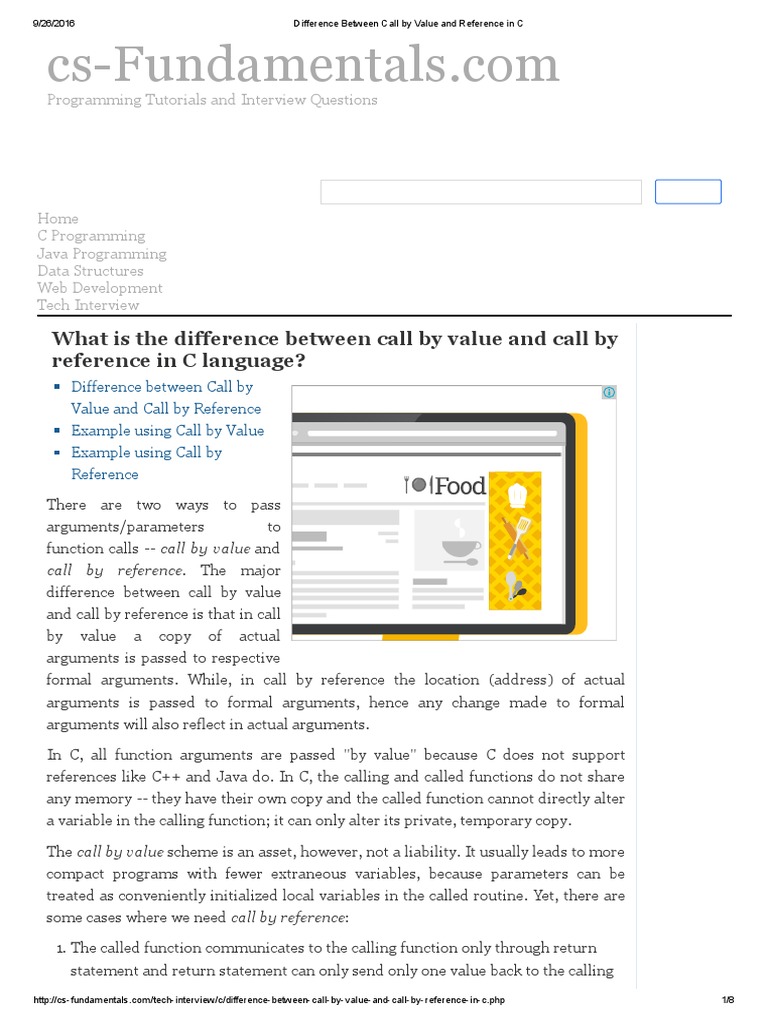 Difference Between Call by Value and Reference in C | PDF | Parameter ...