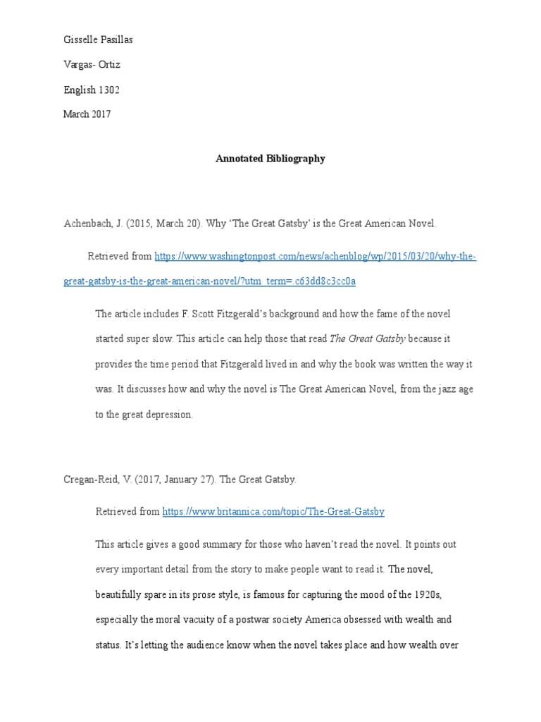 Annotated Bibliography | PDF | The Great Gatsby | F. Scott Fitzgerald