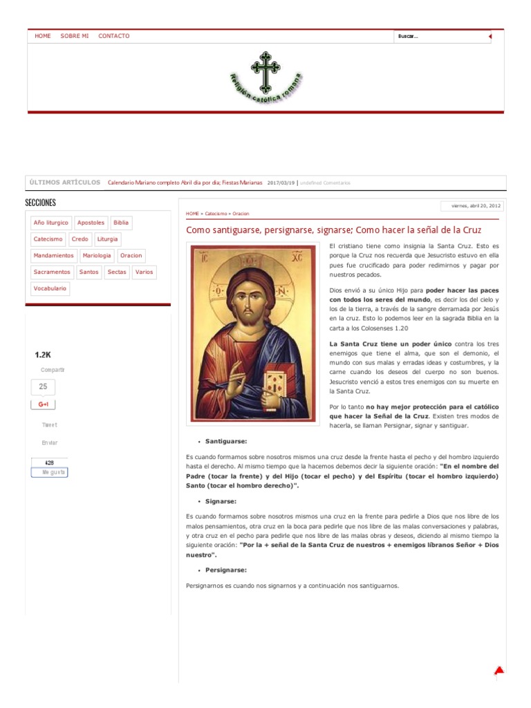 Como Santiguarse, Persignarse, Signarse Como Hacer La Señal de La Cruz ...