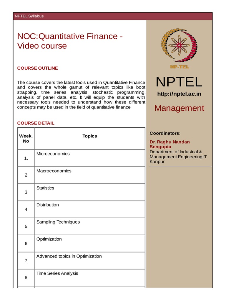 Quantitative Finance - NPTEL | PDF