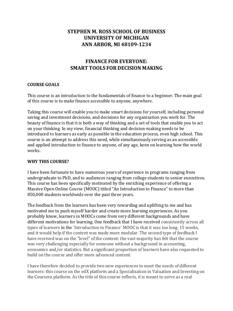 Finance For Everyone - EDX Course | PDF | Massive Open Online Course ...