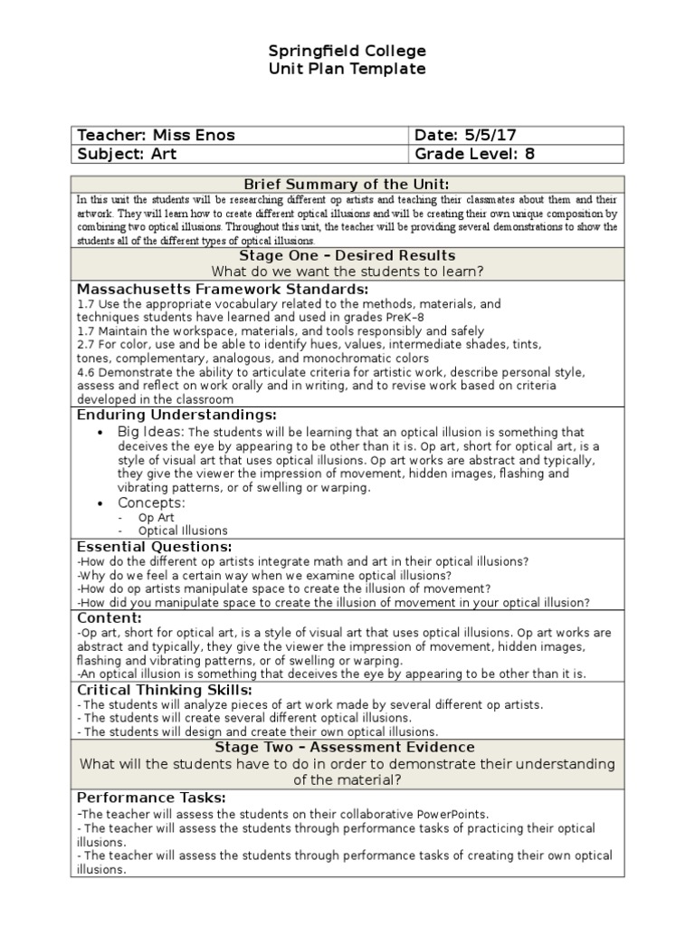 Op Art Unit Plan for 8th Grade Art | PDF | Educational Assessment ...