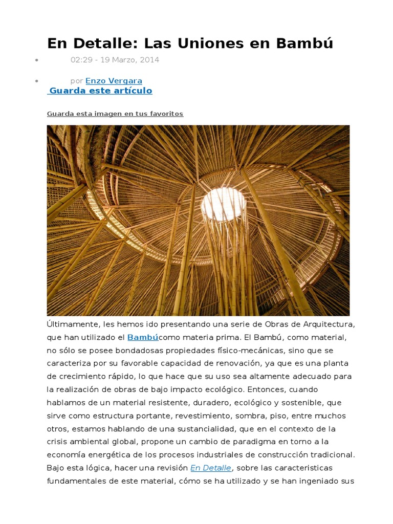 Uniones Estructurales en Bambú | PDF | Herramientas | Braguero