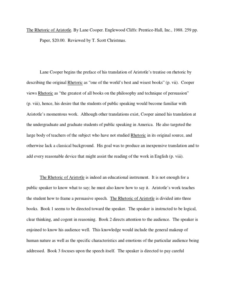 The Rheotric of Aristotle | Download Free PDF | Rhetoric | Public Speaking