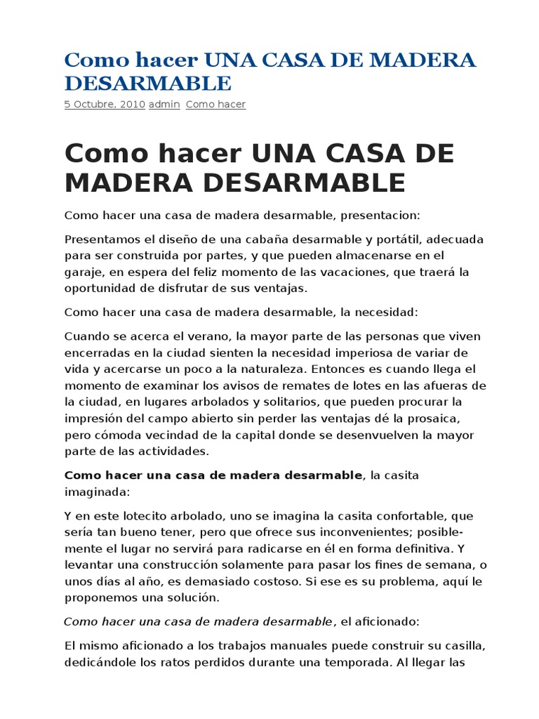 Como Hacer Una Casa de Madera Desarmable | PDF | Tornillo | Estufa de ...