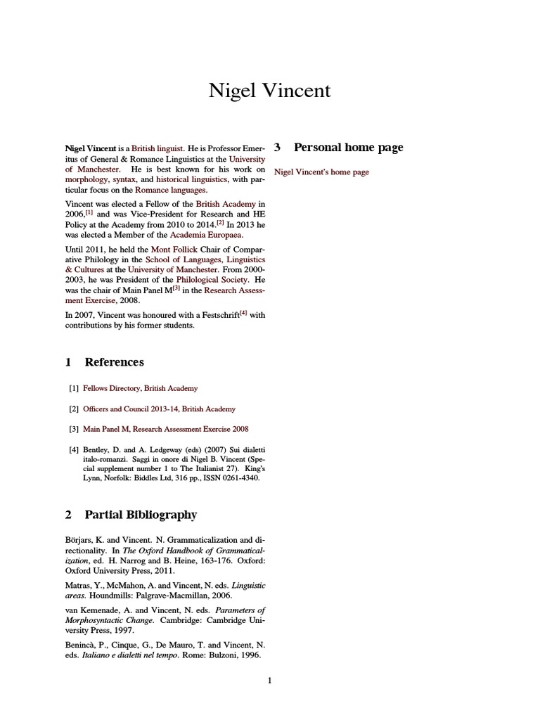 Nigel Vincent: 3 Personal Home Page | PDF