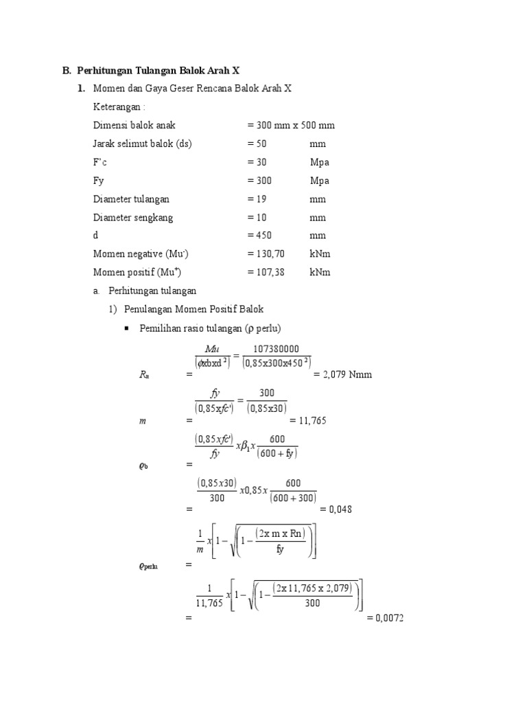 Perhitungan Tulangan Balok Arah X | PDF