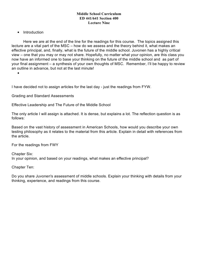 Middle School Curriculum Insights | PDF