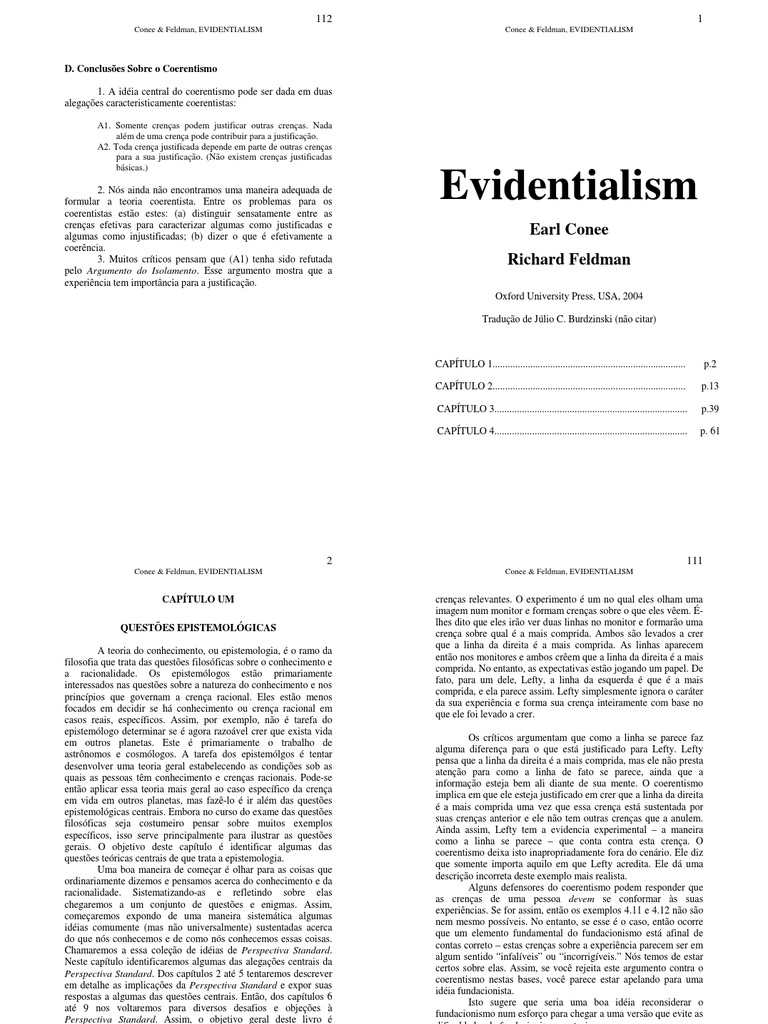 FELDMAN Evidentialism TRADUZIDO | PDF | Teoria da Justificação ...