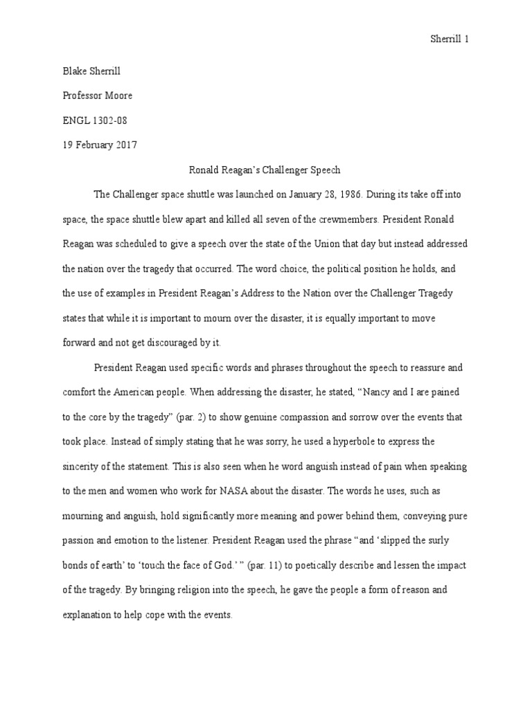 Rhetorical Analysis Final | PDF | Ronald Reagan | Space Shuttle Challenger