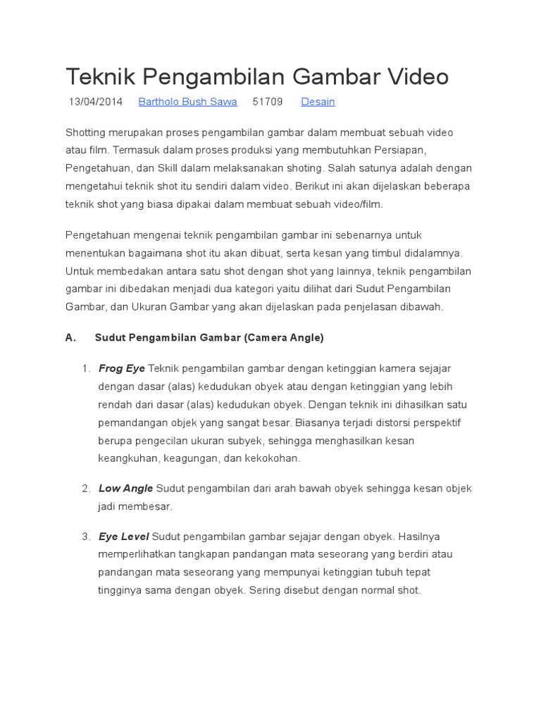 Teknik Pengambilan Gambar Video | PDF | Karier & Perkembangan | Komputer