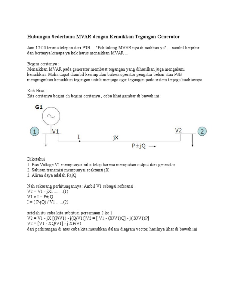 Hubungan Sederhana MVAR Dengan Kenaikkan Tegangan Generator | PDF