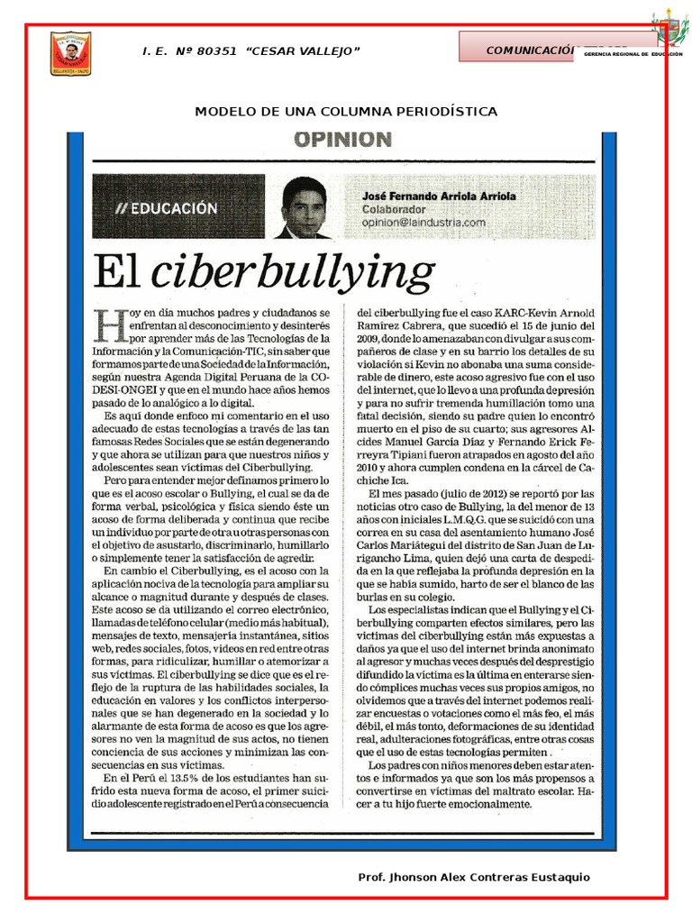 Modelo de Una Columna Periodística Anexo Clase | PDF