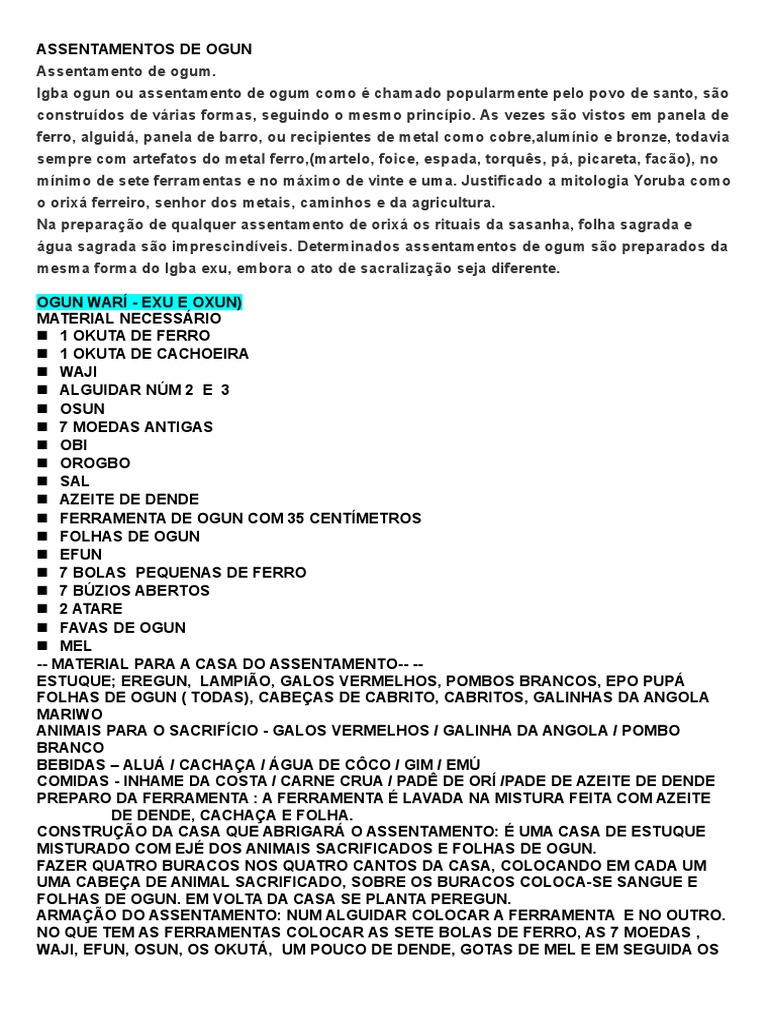 Assentamentos de Ogun | PDF | Santeria