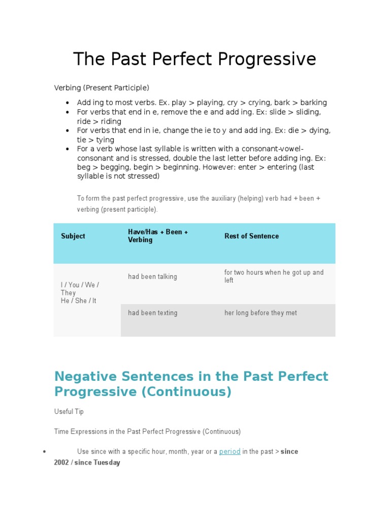 The Past Perfect Progressive | PDF