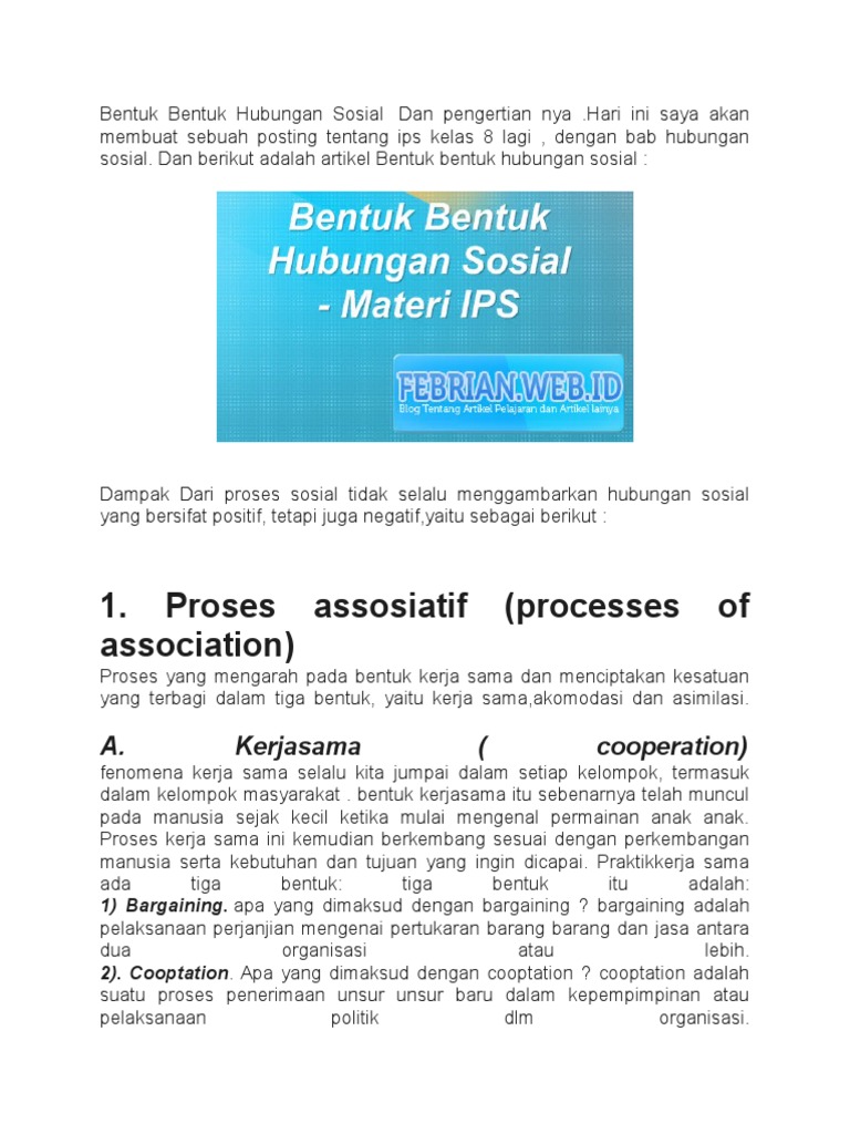 Bentuk Bentuk Hubungan Sosial | PDF