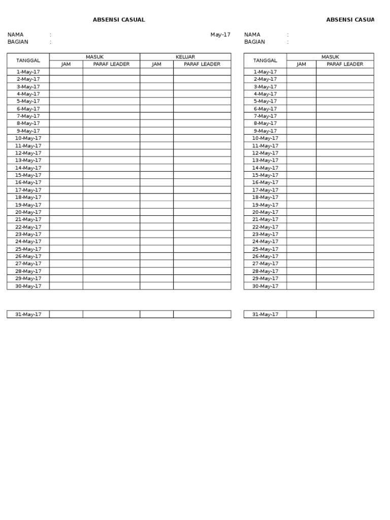 Absensi Casual | PDF