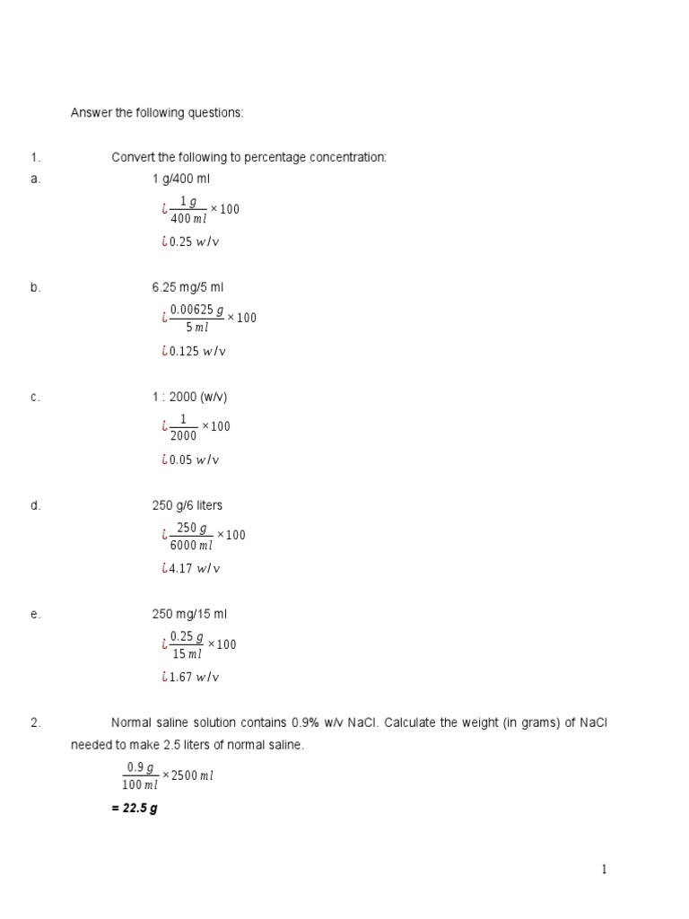 Pharmaceutical Calculations Guide | PDF | Mass Concentration (Chemistry ...