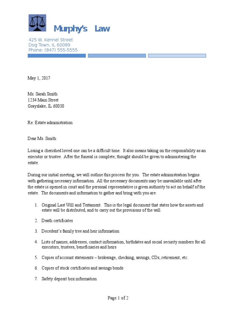 F - Lhendler Probate Cover Letter | PDF | Probate | Will And Testament