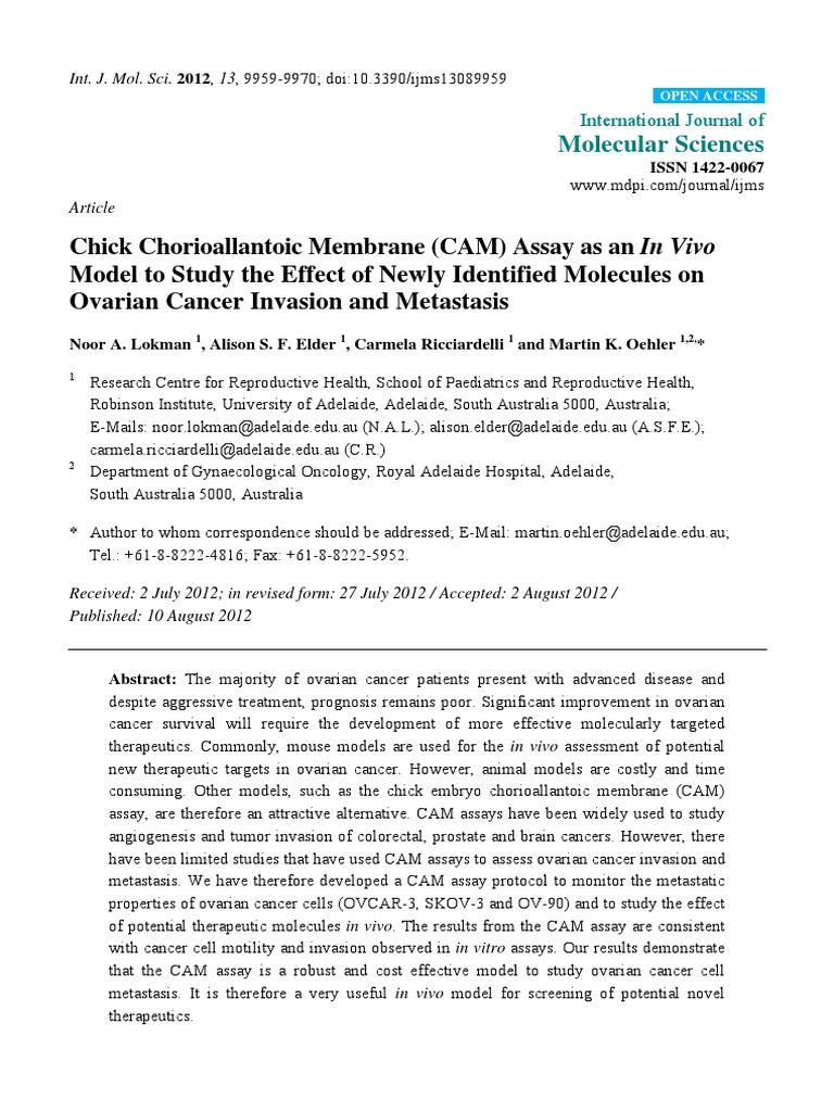 CAM Assay PDF | PDF | Metastasis | Ovarian Cancer