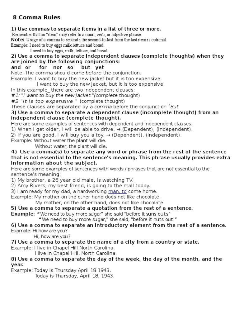 8 Comma Rules | Download Free PDF | Comma | Phrase