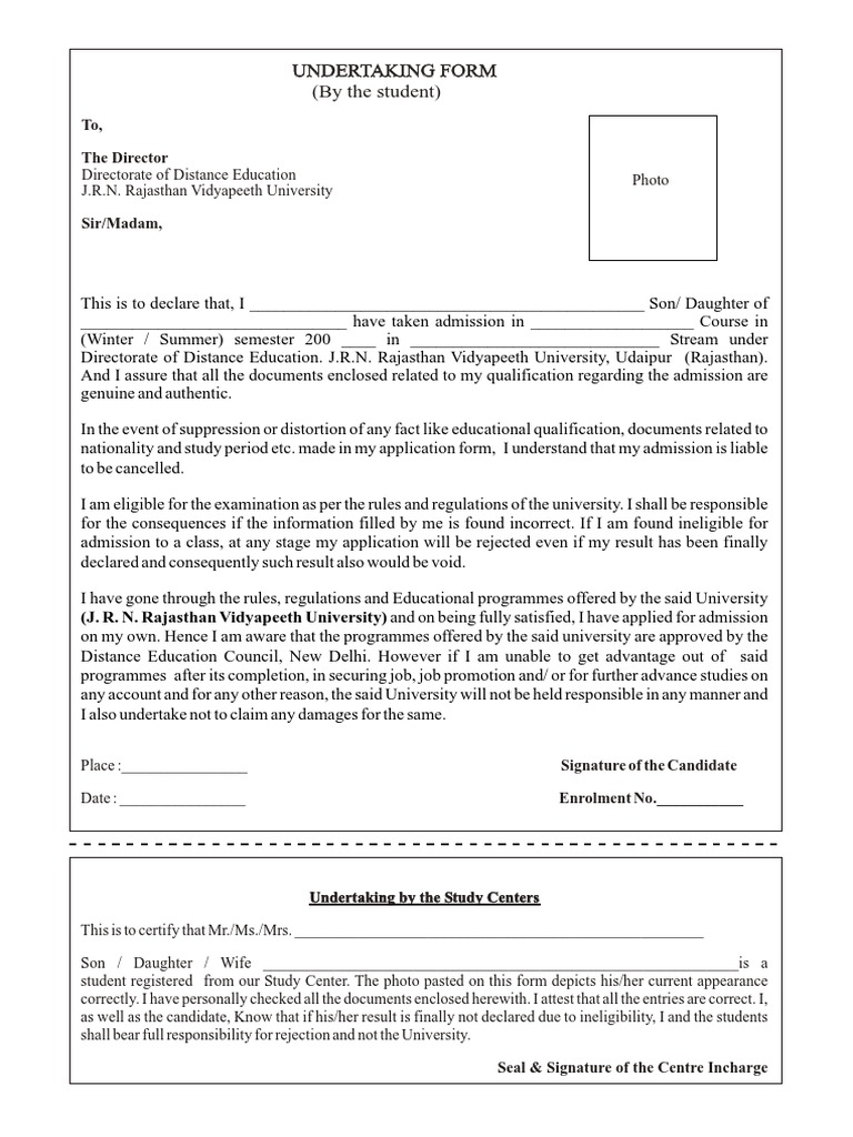 Undertaking Form | PDF | Distance Education | Justice