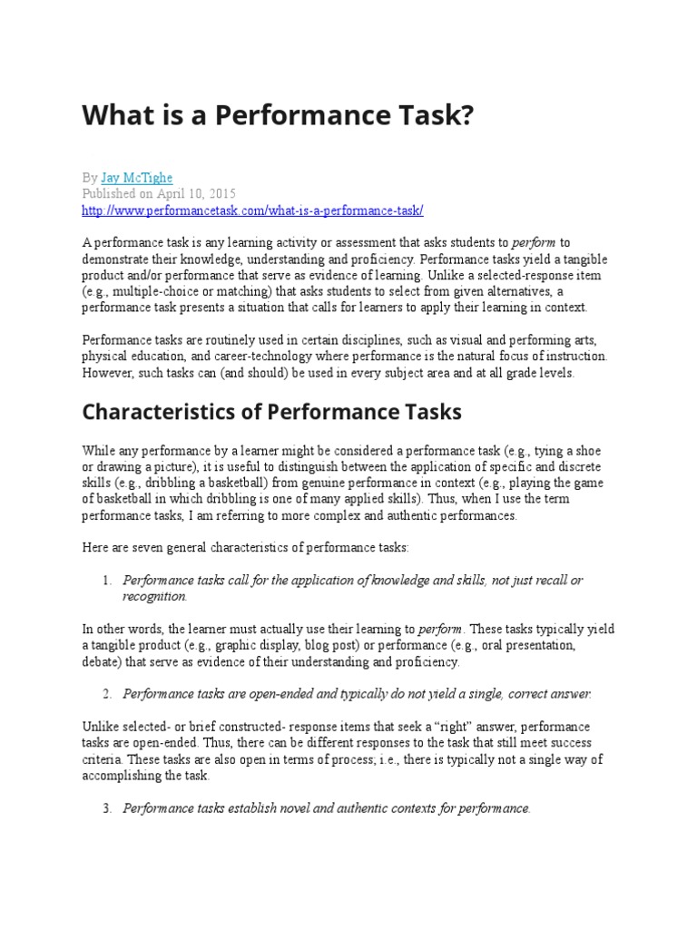 Understanding Performance Tasks | PDF | Neuropsychological Assessment ...
